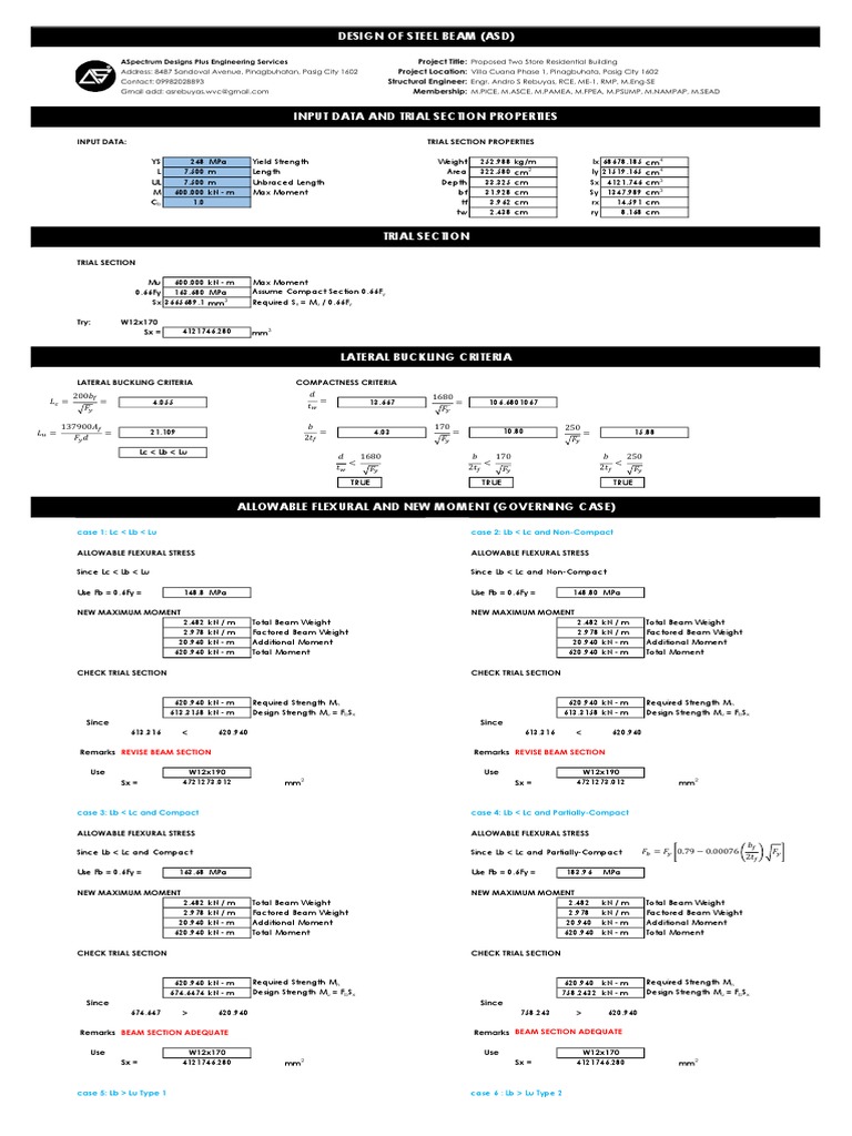 Design of Steel Beam (Asd) : Case 1: LC LB Lu Case 2: LB LC and Non ...