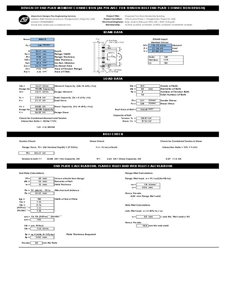 Design of End Plate Connection | PDF | Column | Beam (Structure)