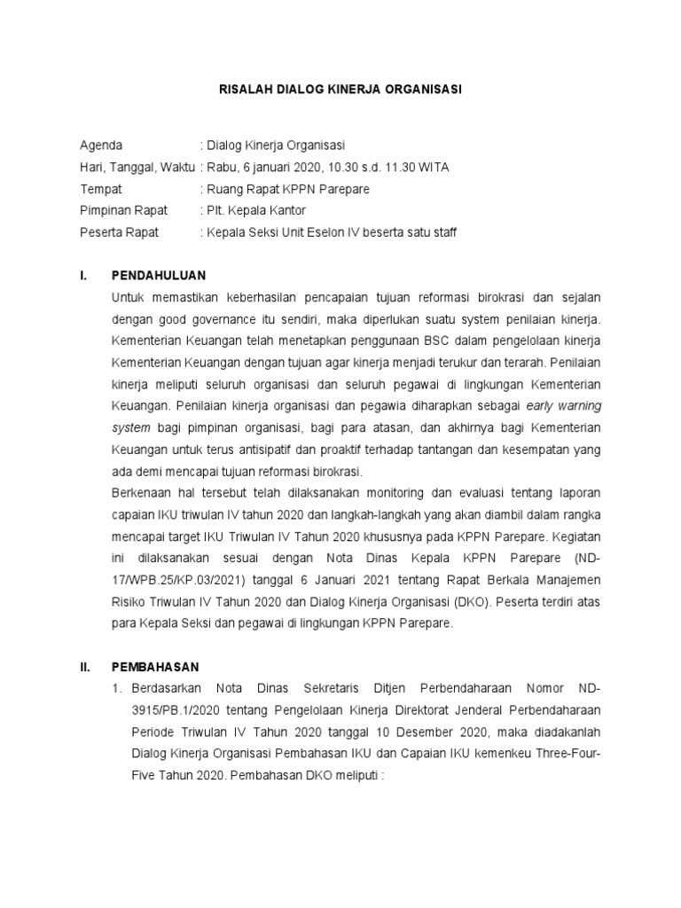 Dialog Kinerja KPPN Parepare 2020 | PDF | Bisnis