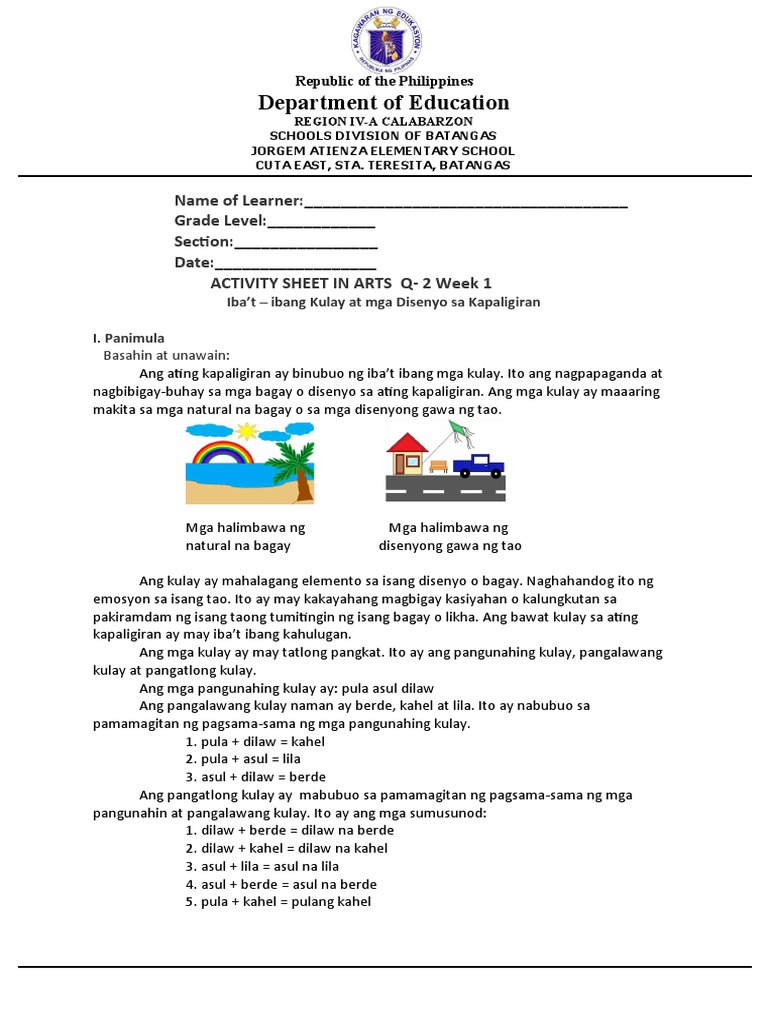 Learning Activity Sheet Week 1 ARTS | PDF