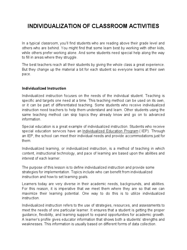 Individualization of Classroom Activities | Download Free PDF ...