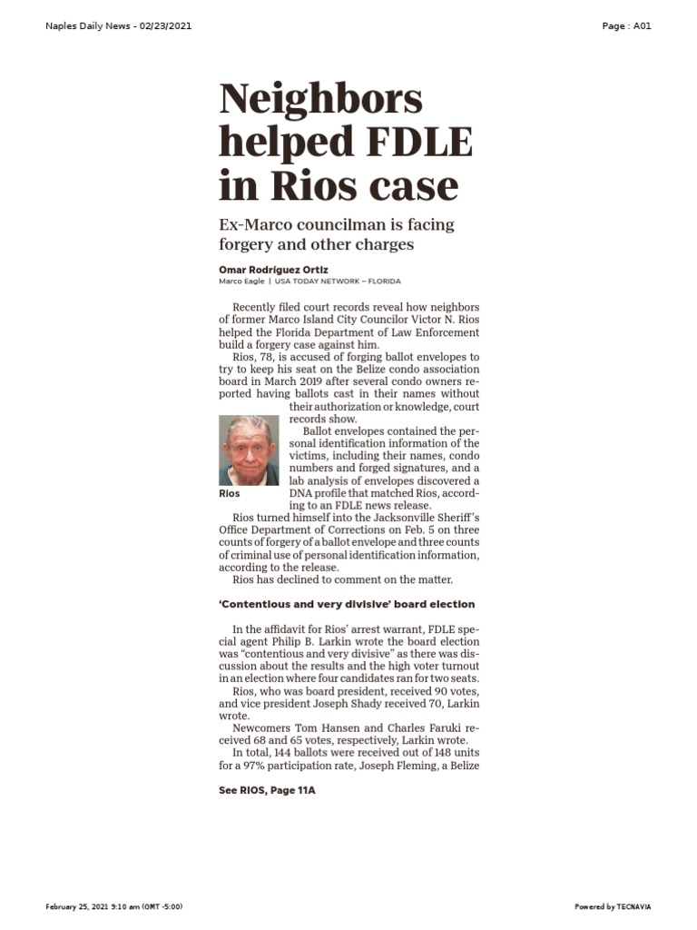 Neighbors Helped FDLE in Rios Case - Naples Daily News - 022321 | PDF ...