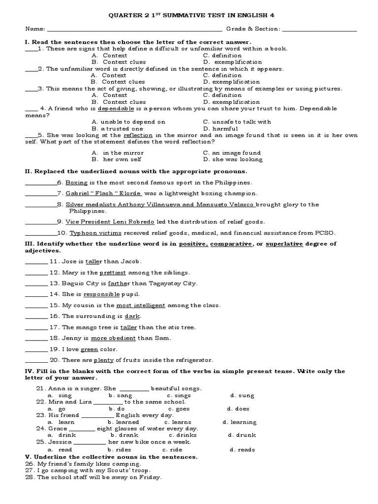 Quarter 2 1ST Summative Test in English 4 | PDF | English Language ...