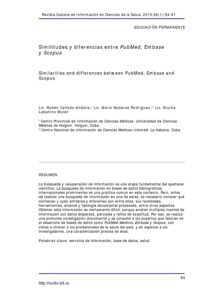 Similitudes y Diferencias Entre PubMed, Embase y Scopus | PDF | Pub Med ...
