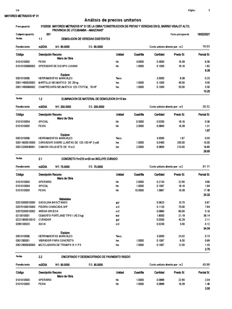 Apu-Mayores Metrados | PDF | Material compuesto | Hormigón