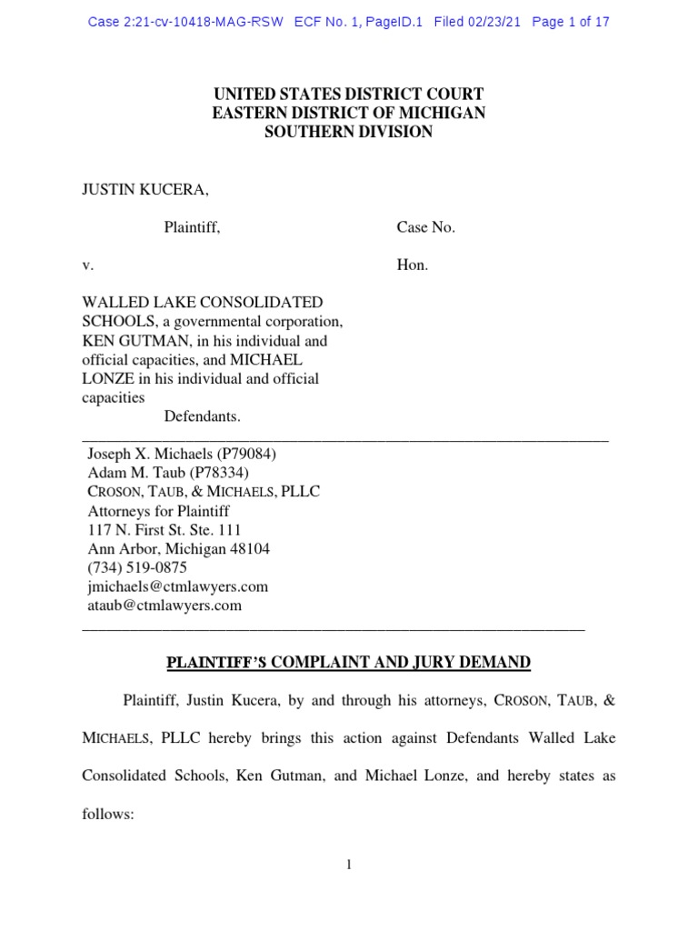 Justin Kucera Lawsuit | PDF | Equal Protection Clause | Damages