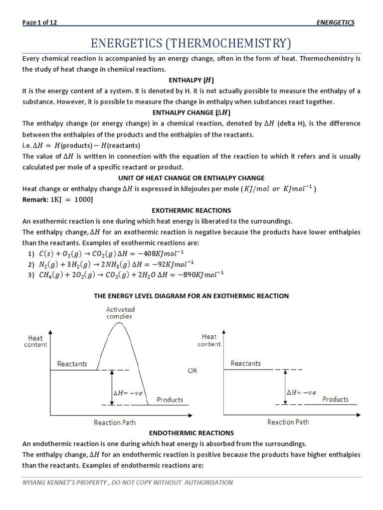 Energetics (Thermochemistry) : Page 1 of 12 | PDF | Enthalpy | Chemical ...