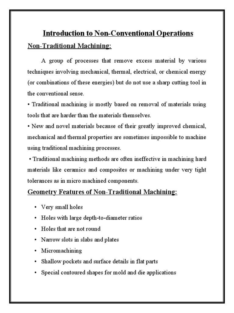 Introduction To Non Conventional Operations | PDF | Machining ...