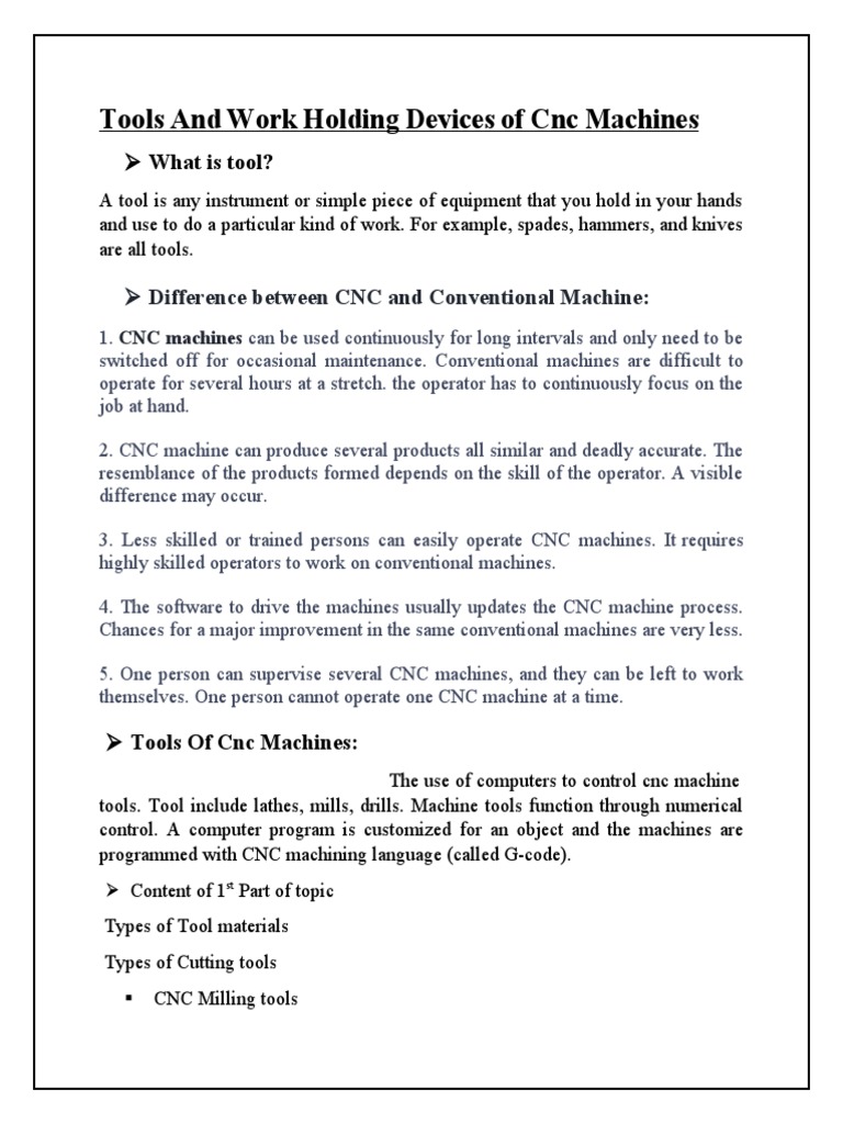Tools and Work Holding Devices of CNC Machines | PDF | Numerical ...