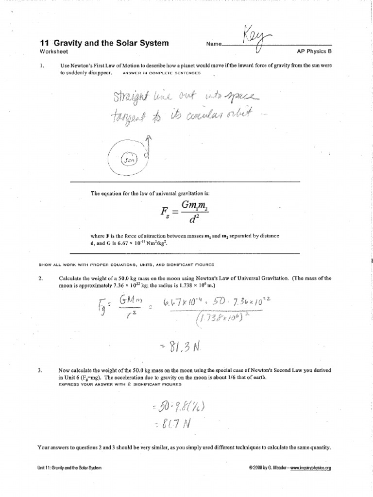 Grav Solar System Ws Key | PDF