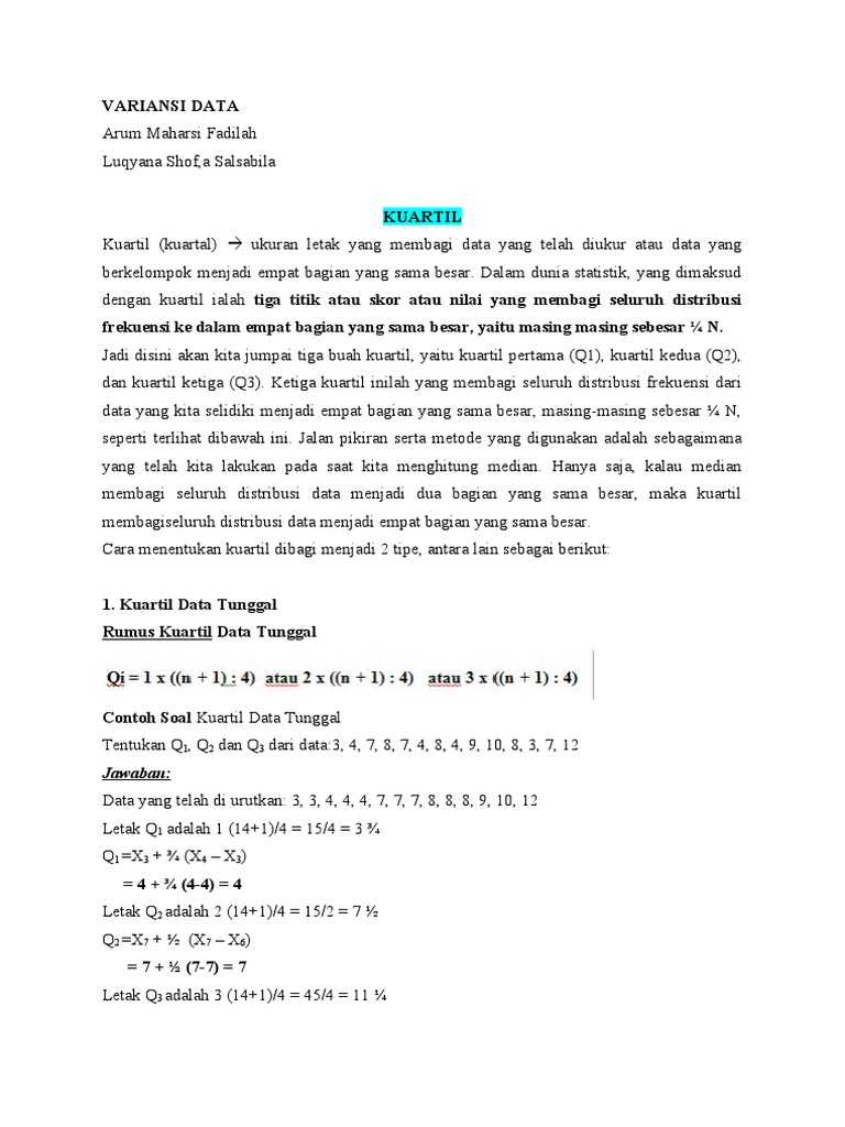 Variansi dan Kuartil Data Statistika | PDF | Metode & Bahan Ajar