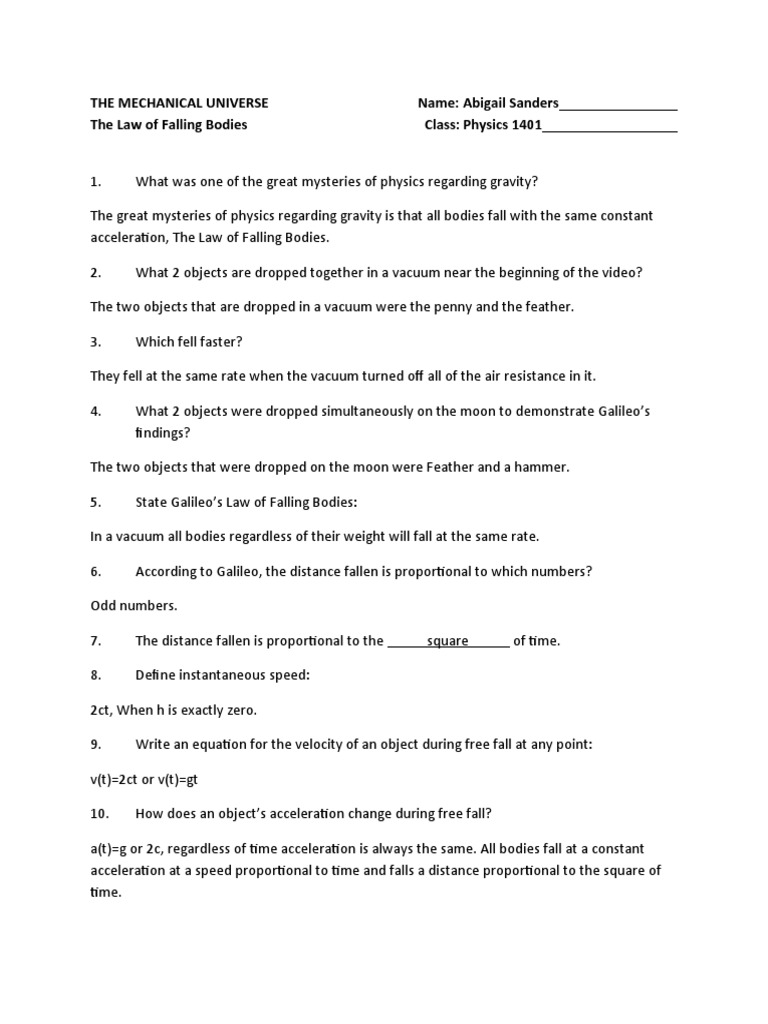 The Law of Falling Bodies | PDF | Young Adult