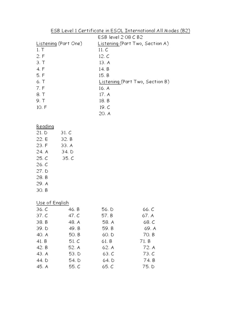 ESB B2 Past Papers and Key | PDF