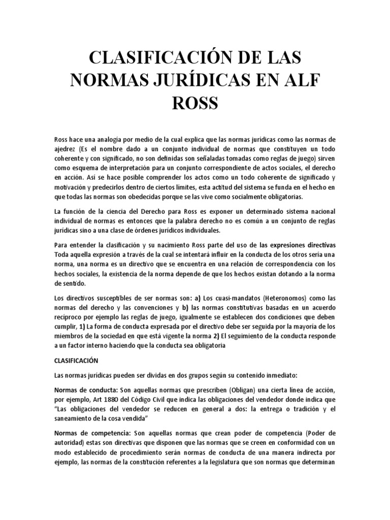 Clasificación de Las Normas Jurídicas en Alf Ross | PDF | Legislación | Comportamiento