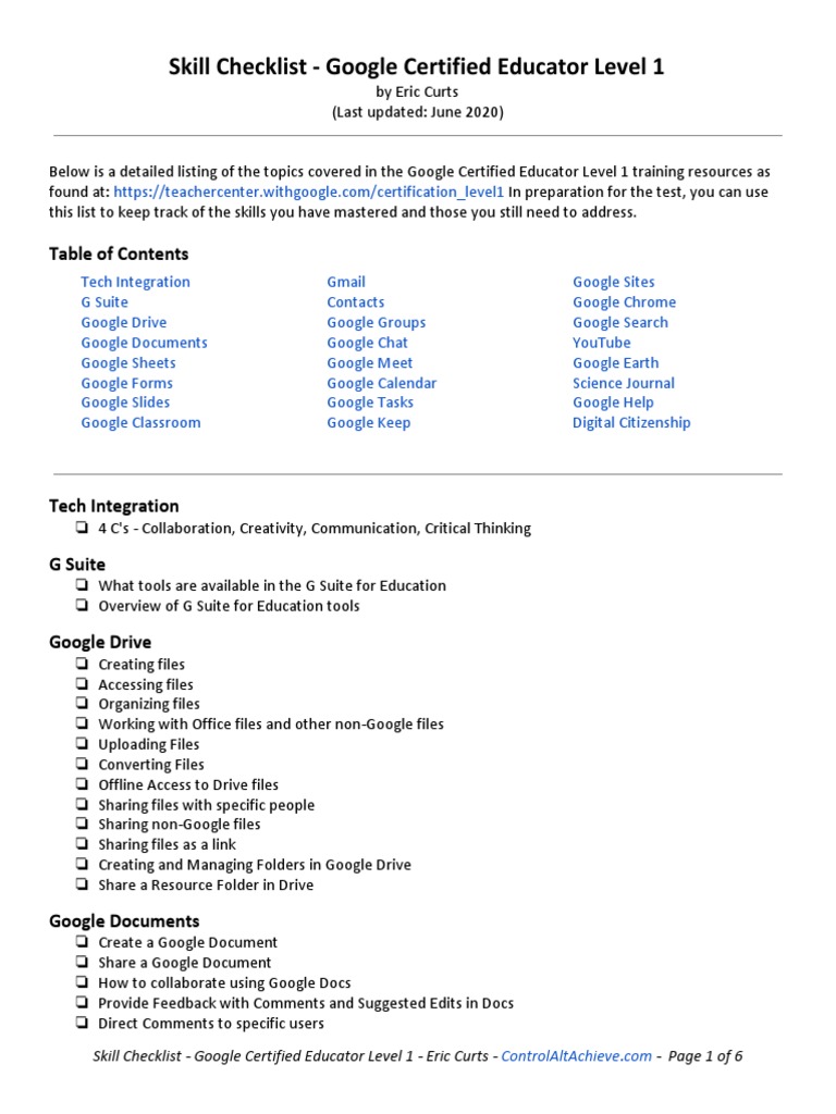 Skill Checklist - Google Certified Educator Level 1 | PDF | Gmail | Google
