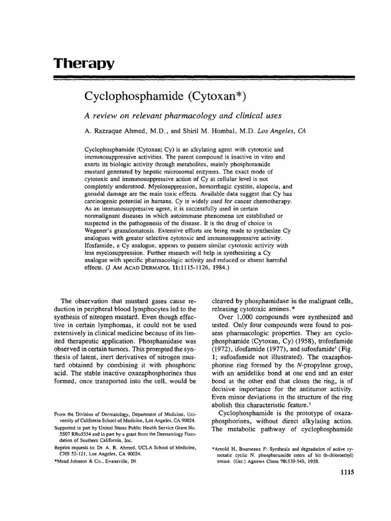 Therapy: Cyclophosphamide (Cytoxan ) | PDF | Immunology | Diseases And ...