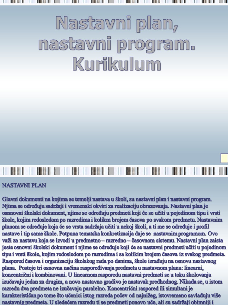 Nastavni Plan, Nastavni Program I Kurikulum | PDF
