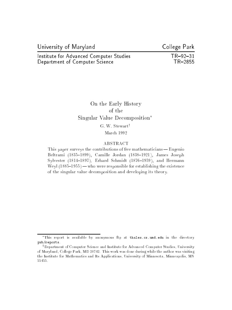 On The Early History of SVD | PDF | Matrix (Mathematics) | Eigenvalues ...