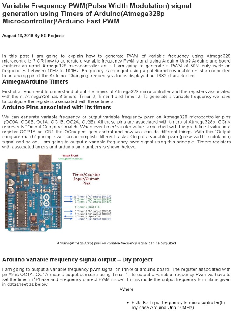 Variable Frequency Pwm Pulse Width Modulation Signal Generation Using Timers Of Arduino