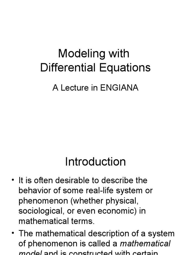 Modeling With Differential Equations: A Lecture in ENGIANA | PDF ...