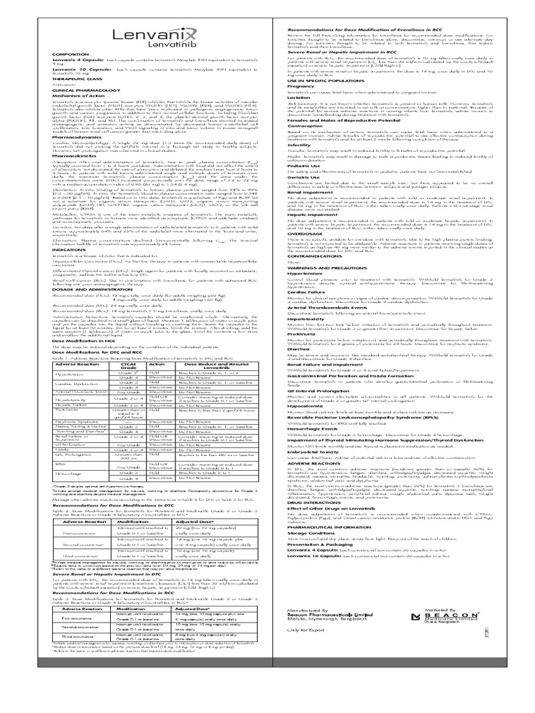 Lenvanix Lenvatinib | PDF | Dose (Biochemistry) | Chemistry