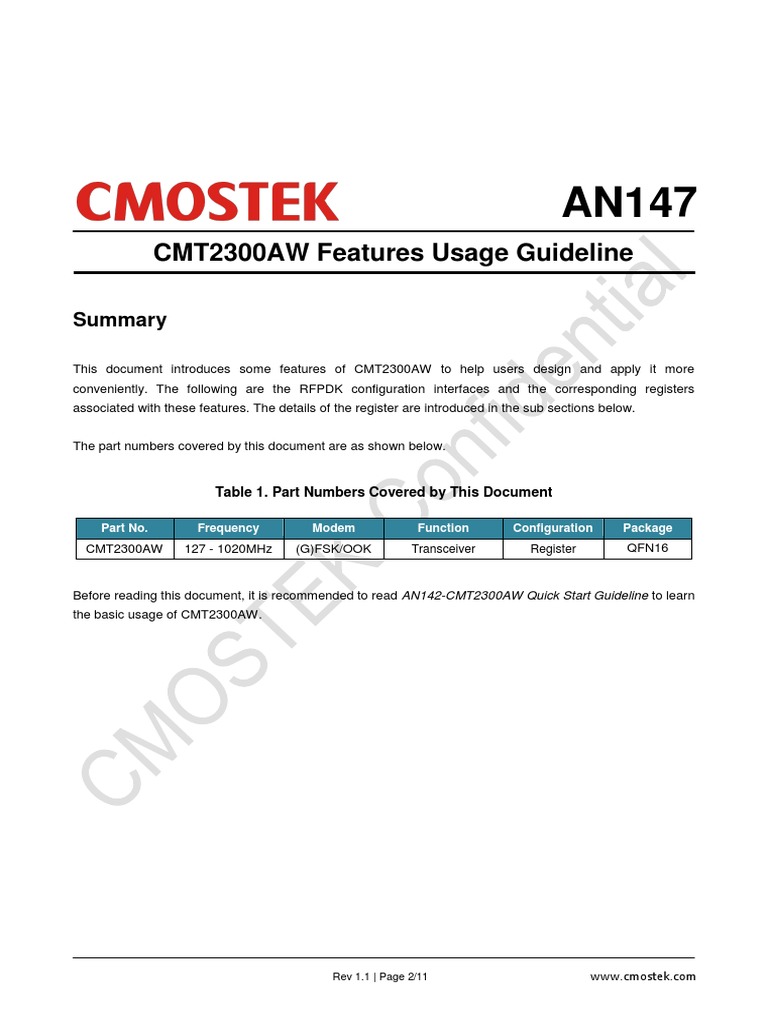AN147 CMT2300AW Features Usage Guideline-En-V1.1-20201027 | PDF | Microcontroller ...