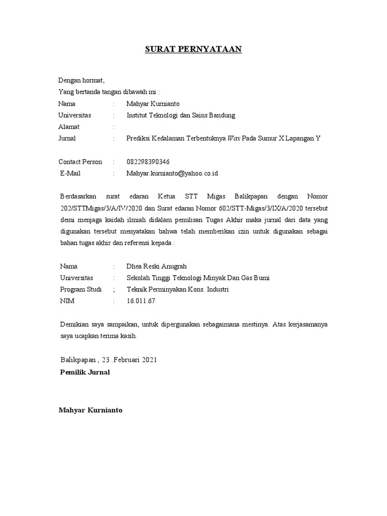 Contoh Penulisan Contact Person di Surat | PDF