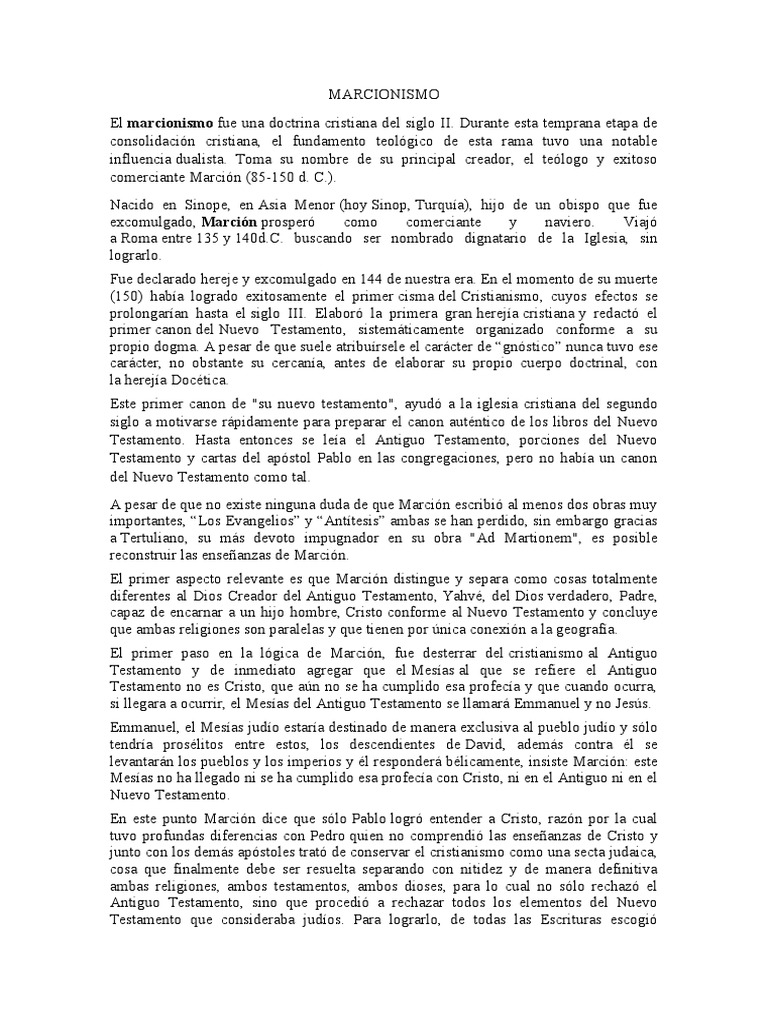 MARCIONISMO | PDF | Religiones mediterráneas antiguas | Religiones ...