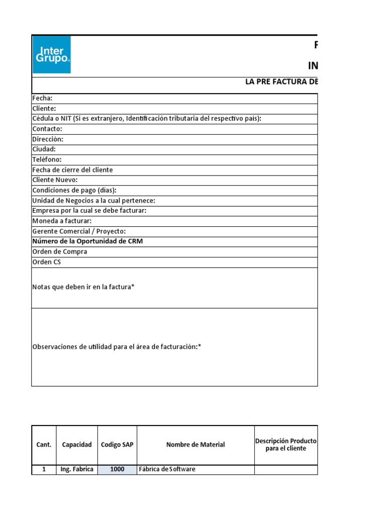 Formato de Prefactura en Excel | PDF | Business | Economias