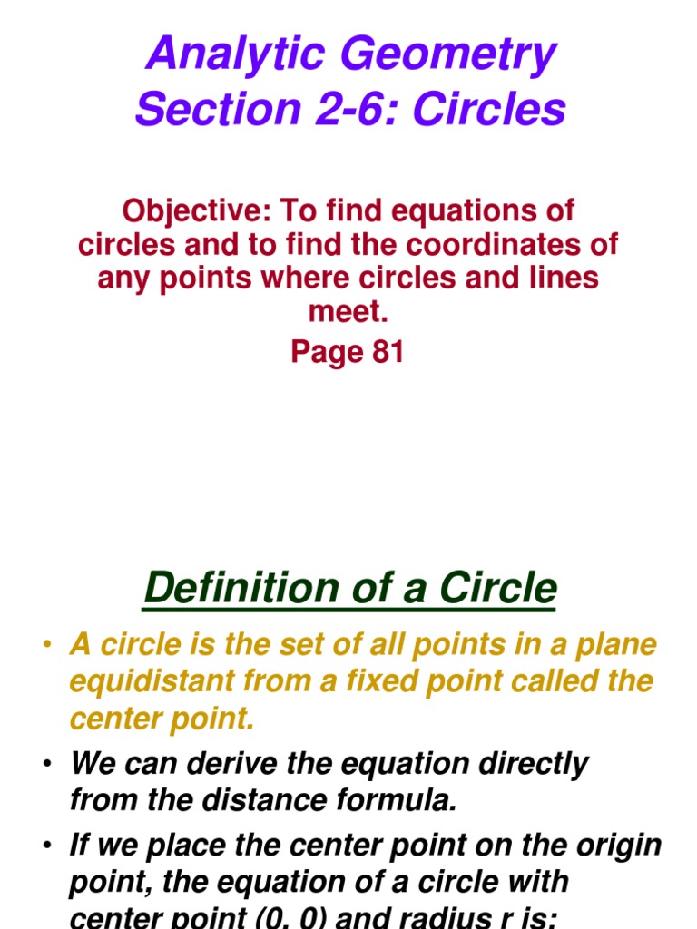 Analytic Geometry Section 2-6: Circles | PDF | Circle | Equations