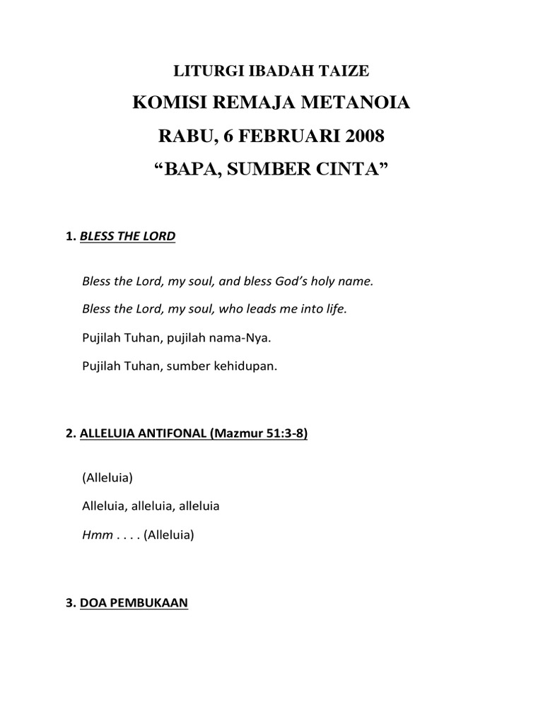 LITURGI Doa Perenungan TAIZE | PDF | Filsafat | Agama & Spiritualitas