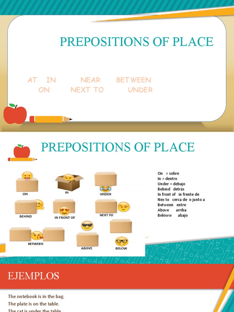 Prepositions of Place: at in Near Between On Next To Under | PDF