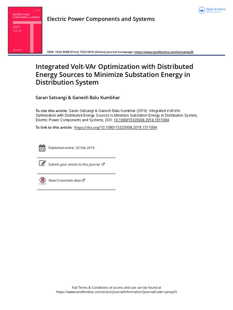 Integrated Volt-Var Optimization With Distributed Energy Sources To Minimize Substation Energy ...