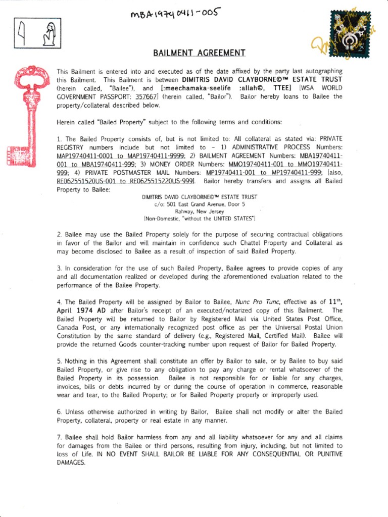 Bailment Agreement: Private Registry Numbers | PDF