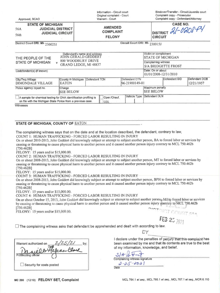John Geddert Charging Document | PDF
