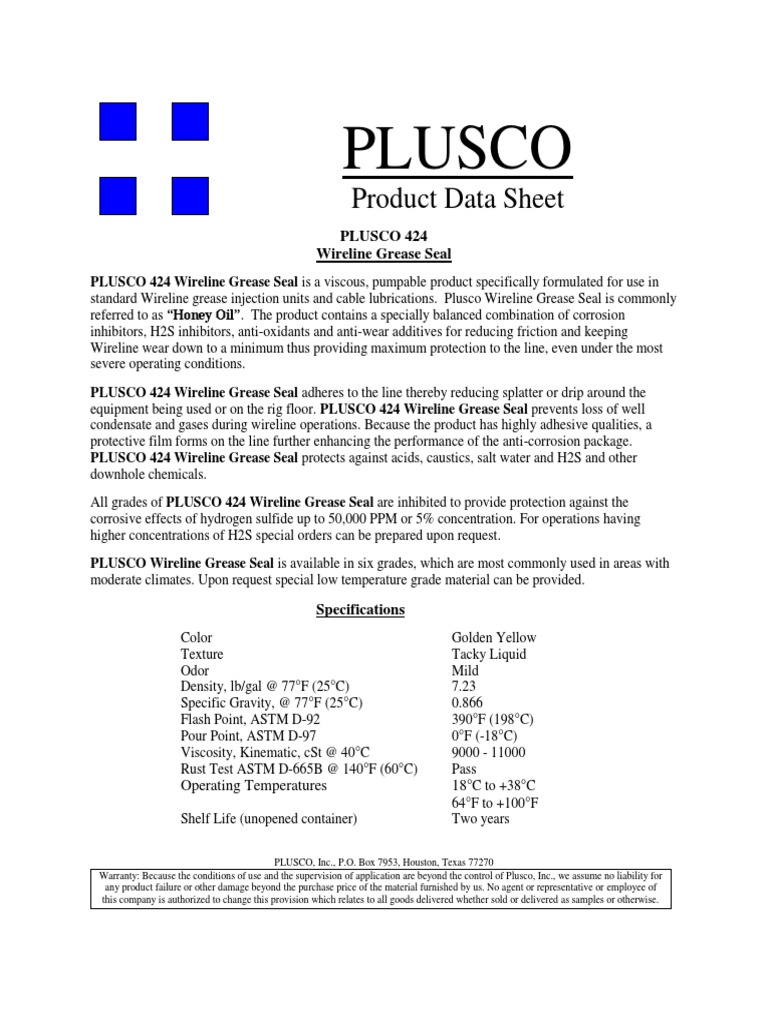 PLUSCO 424 Wireline Grease Seal | PDF | Viscosity | Corrosion