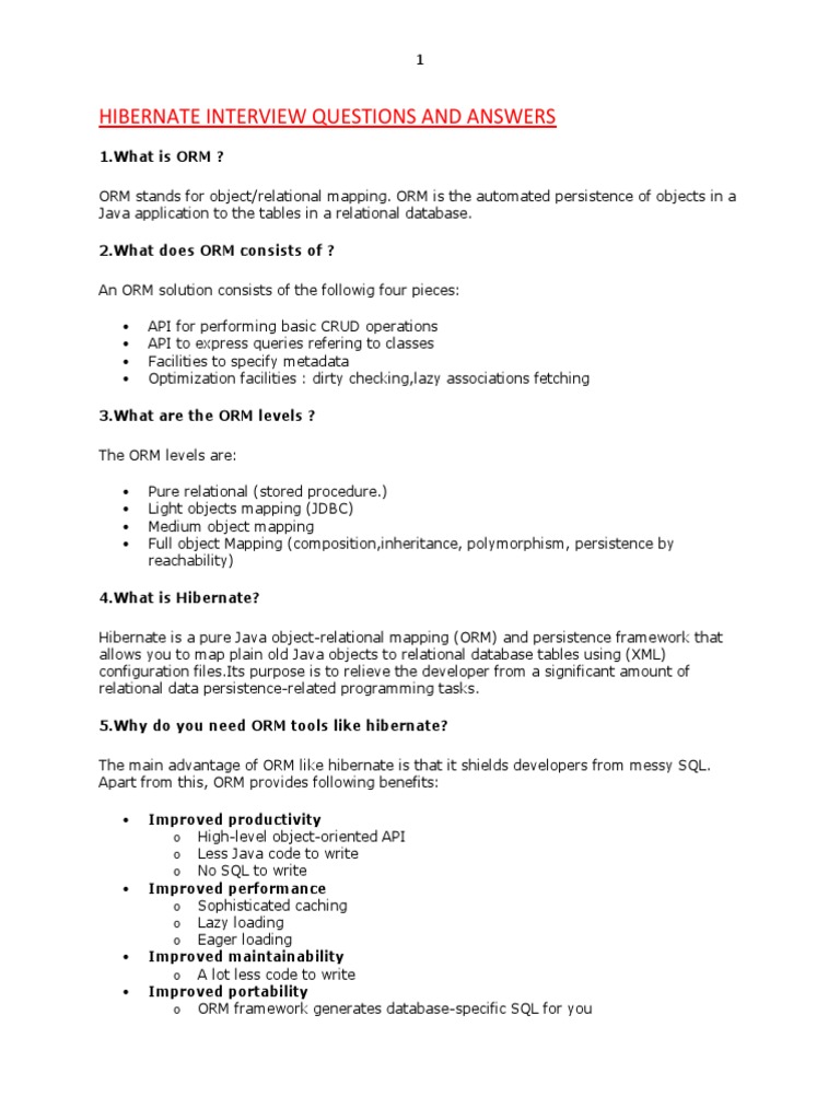 Hibernate Interview Questions and Answers: 1.what Is ORM ? | PDF ... Hibernate Interview Questions and Answers: 1.what Is ORM ? | PDF ...
