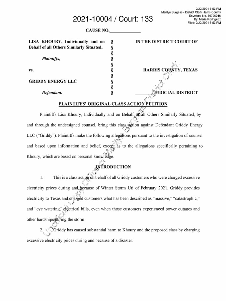 Lisa Khoury Sues Griddy | PDF