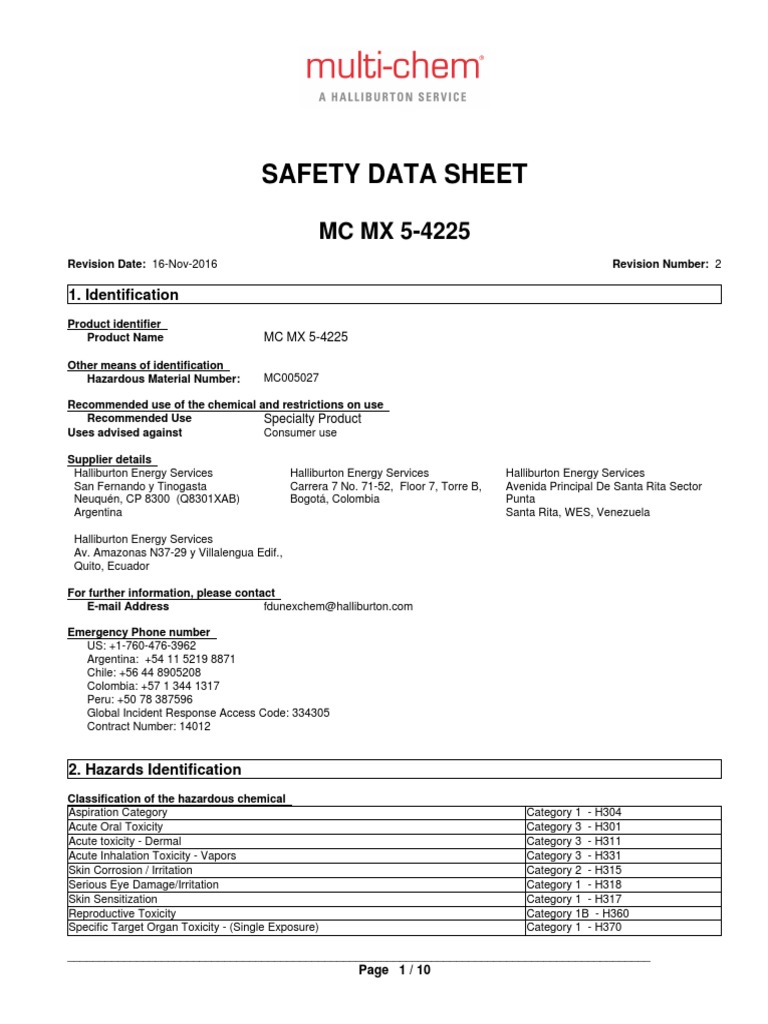 Safety Data Sheet: MC MX 5-4225 | PDF | Personal Protective Equipment ...