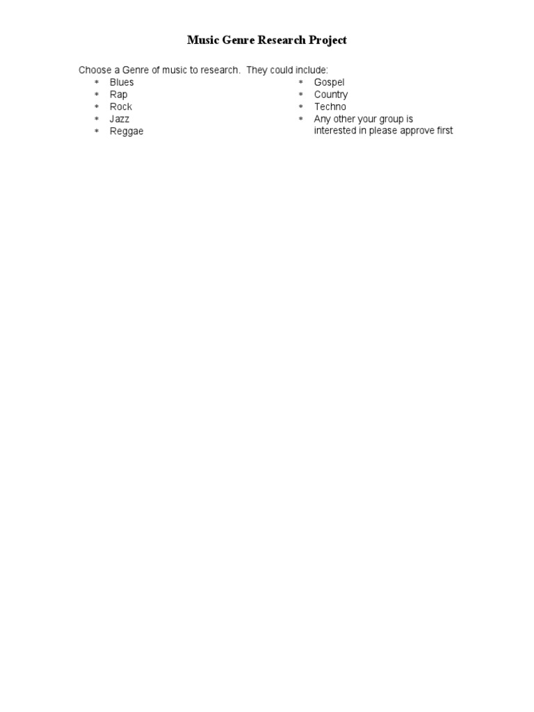 Music Genre Research Project Rubric | PDF | Information | Communication