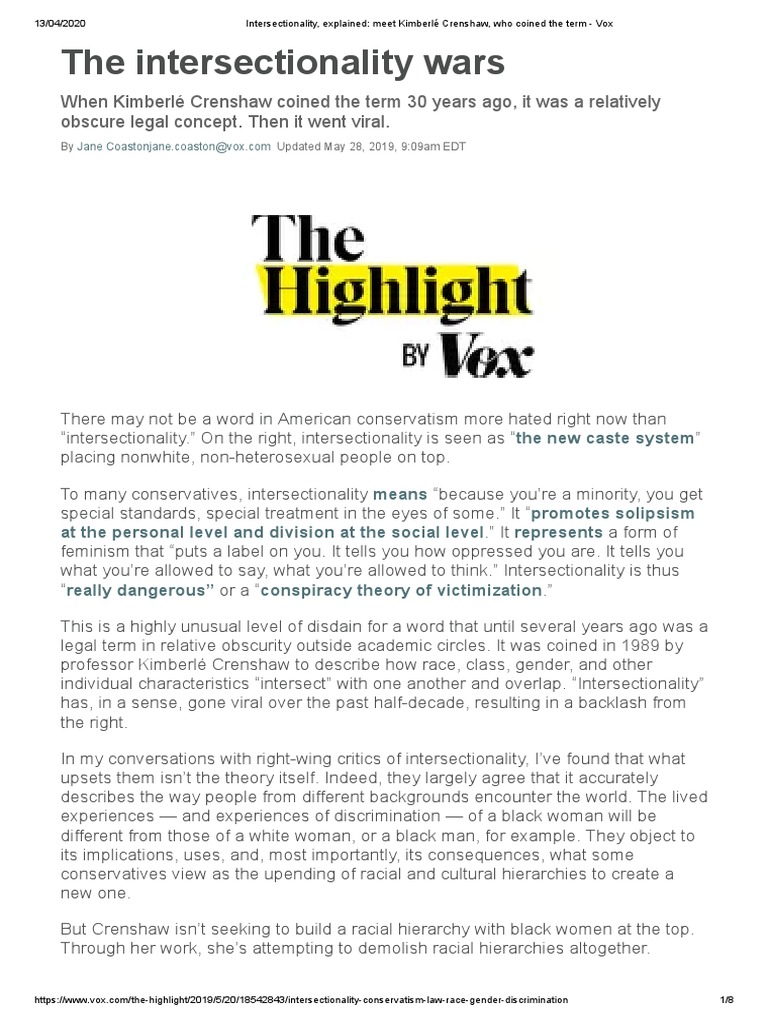 Intersectionality, Explained - Meet Kimberlé Crenshaw, Who Coined The Term - Vox | PDF ...