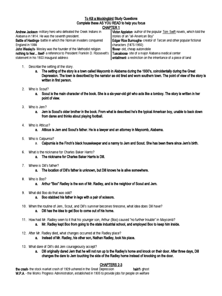 To Kill a Mockingbird Study Guide | PDF | To Kill A Mockingbird