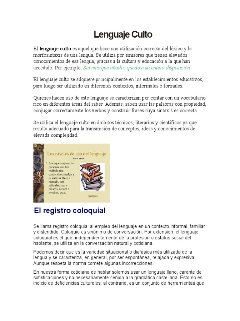 Lenguaje Culto | PDF | Dialecto | Conversacion