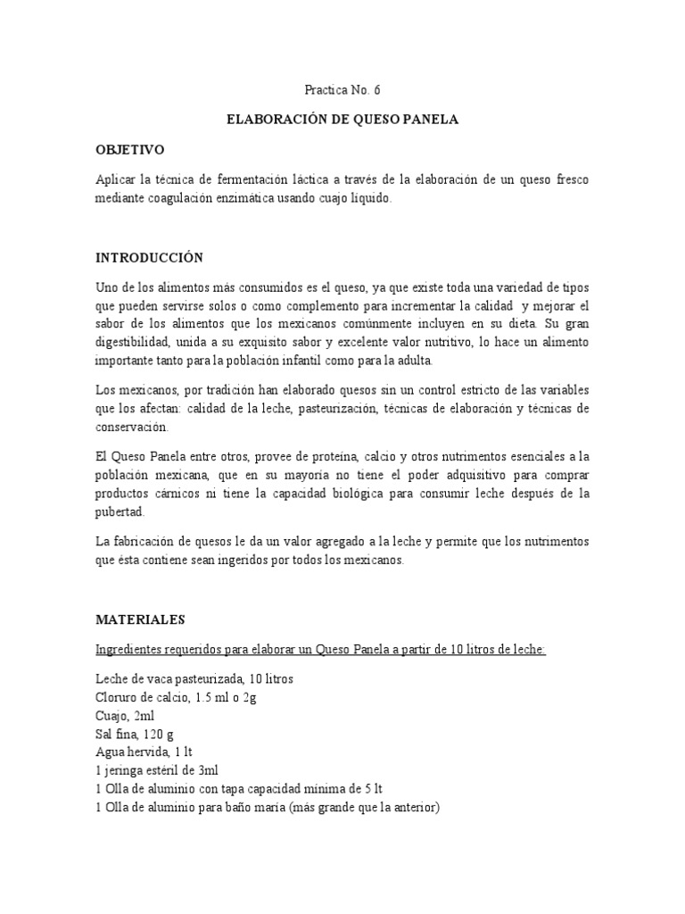 Practica Queso Panela | PDF | Queso | Leche