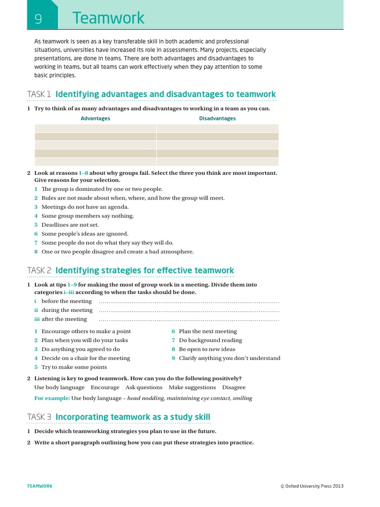 Identifying Advantages and Disadvantages To Teamwork: Task 1 | PDF ...