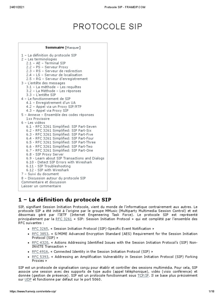 Guide Complet du Protocole SIP | PDF | séance d'initiation au protocoles | Télécommunications