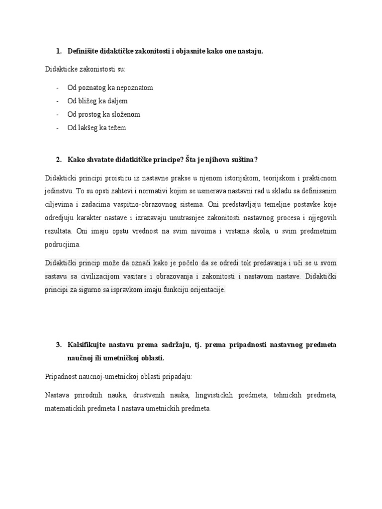 Pedagogija, Vezba 4, DIDAKTICKI PRINCIPI | PDF