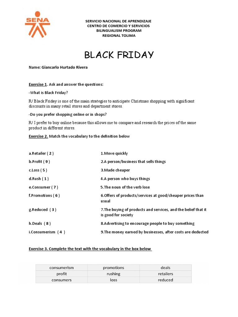 Black Friday: Exercise 1. Ask and Answer The Questions | PDF | Black ...