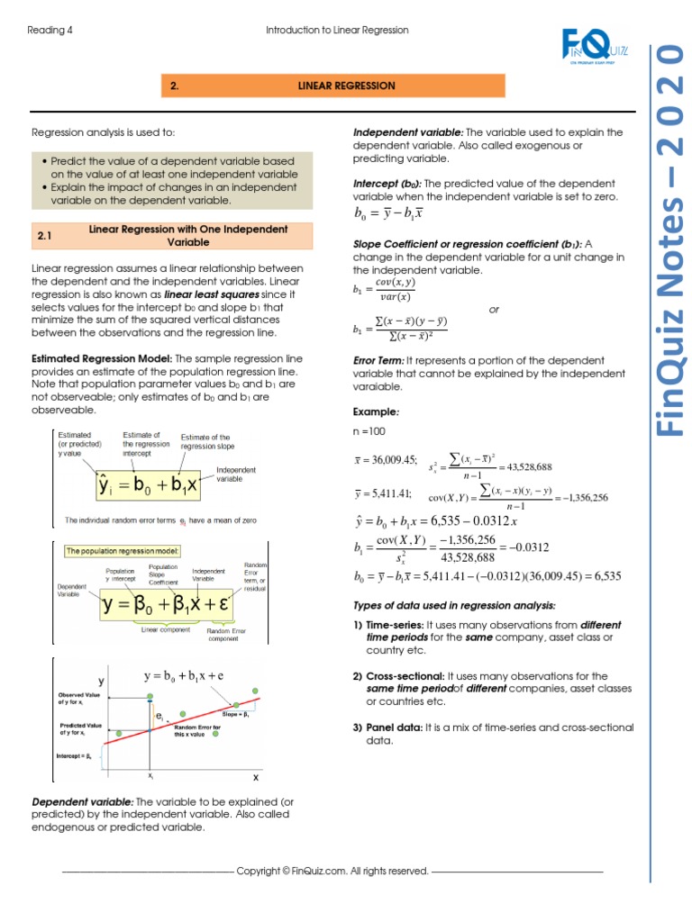 FinQuiz - Curriculum Note, Study Session 2, Reading 4 | PDF | Errors And Residuals | Coefficient ...