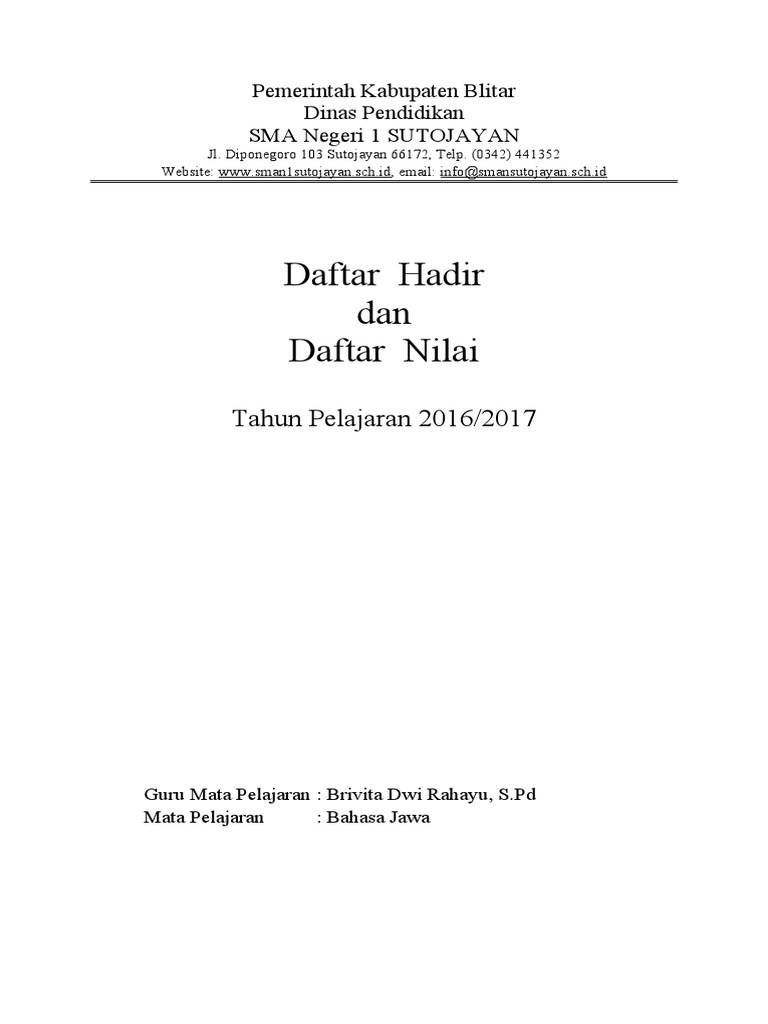 Cover Daftar Hadir, Nilai | PDF